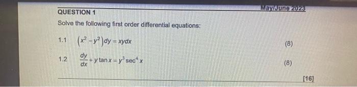 Solved Solve the following first order differential | Chegg.com