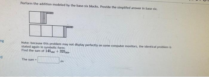 Solved Perform the addition modeled by the base:six blocks. | Chegg.com