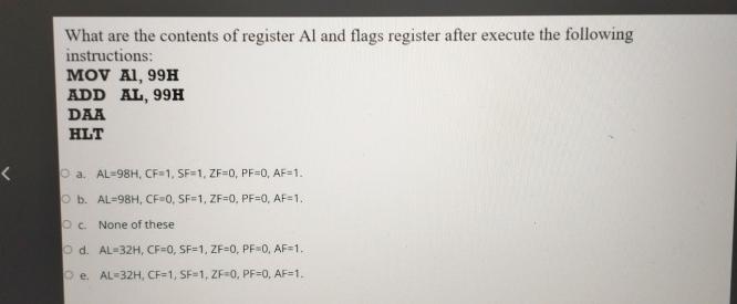 Solved What are the contents of register Al ﻿and flags | Chegg.com