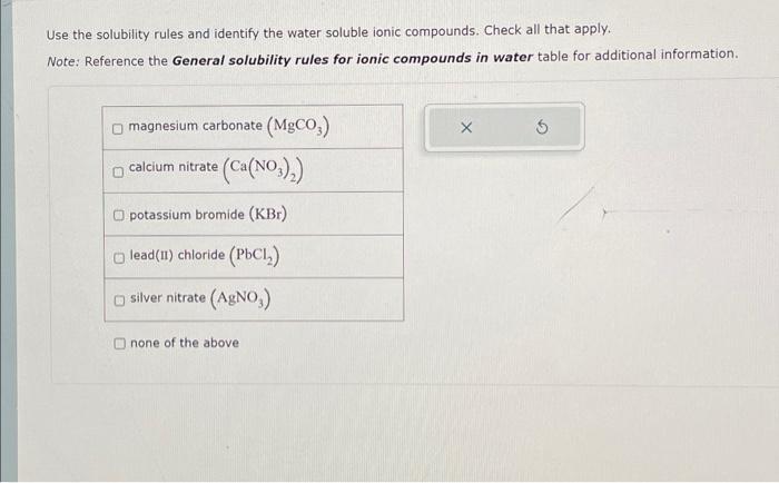Solved Use the solubility rules and identify the water | Chegg.com