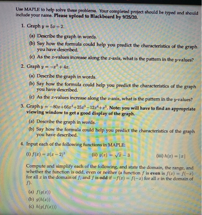 Solved Use MAPLE to help solve these problems. Your | Chegg.com