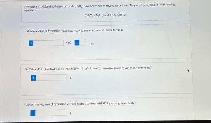Solved Hydrazine (N2H4) and hydrogen peroxide (H2O2) have | Chegg.com