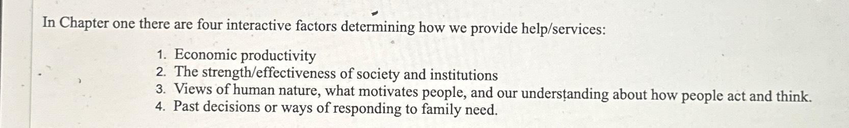 Solved In Chapter one there are four interactive factors | Chegg.com