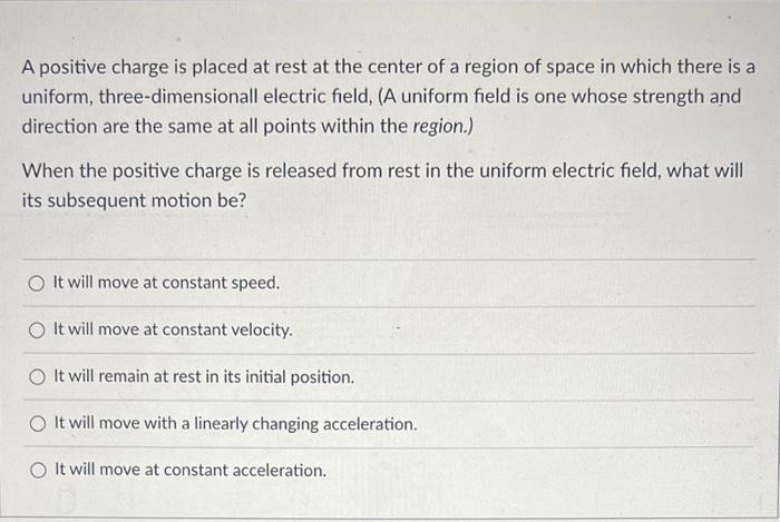 Solved A positive charge is placed at rest at the center of | Chegg.com