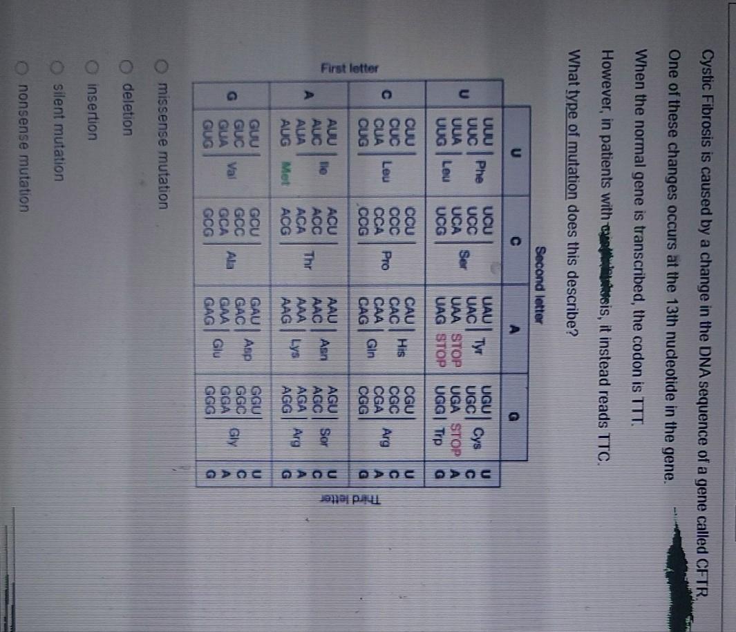 Solved Cystic Fibrosis is caused by a change in the DNA | Chegg.com