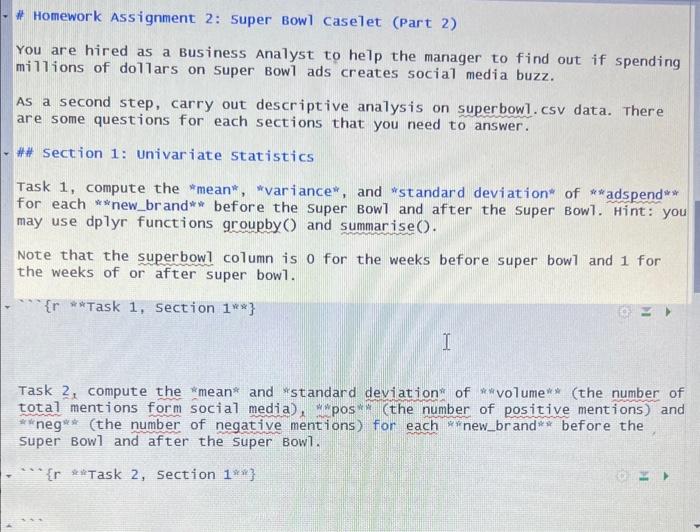 \# Homework Assignment 2: Super Bow1 caselet (Part 2) | Chegg.com
