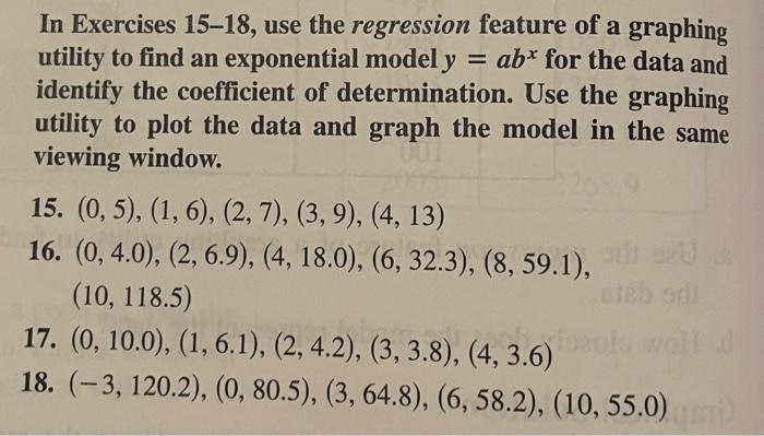 In Exercises 15-18, use the regression feature of a | Chegg.com