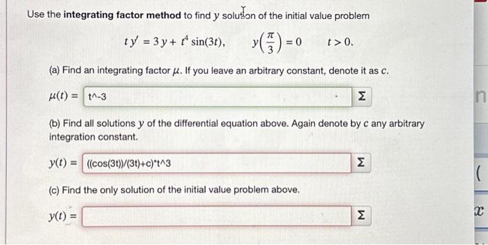 Solved Use the integrating factor method to find y solution | Chegg.com