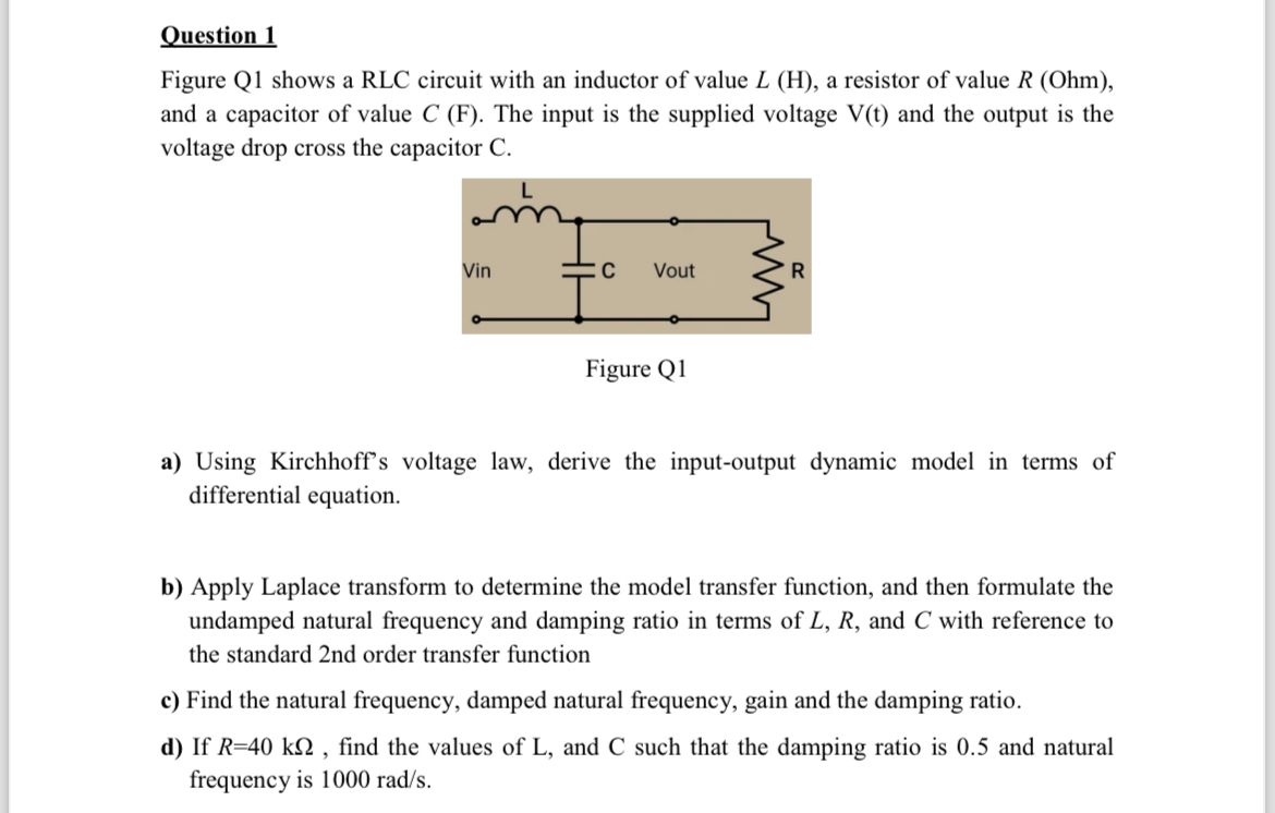 Solved Question 1Figure Q1 ﻿shows a RLC circuit with an | Chegg.com