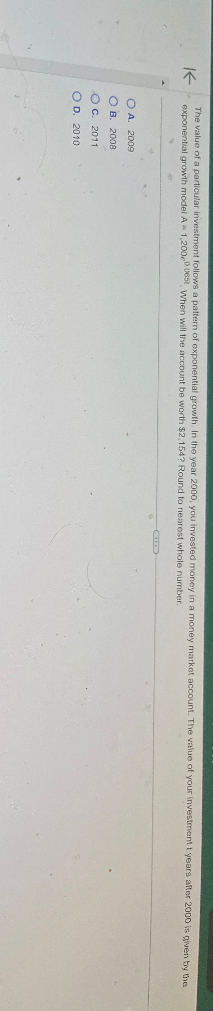 Solved exponential growth model A=1,200e^(0.065t). When will | Chegg.com