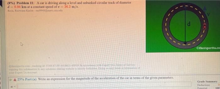 Solved (8%) Problem 11: ∧ car is driving along a level and | Chegg.com