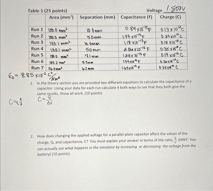 Solved ε0=8.85×10−2c/Nm2 1. In the theory section you are | Chegg.com