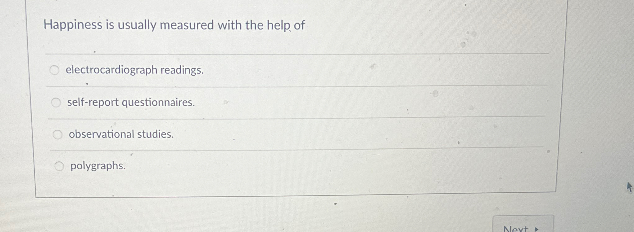 Solved Happiness is usually measured with the help | Chegg.com