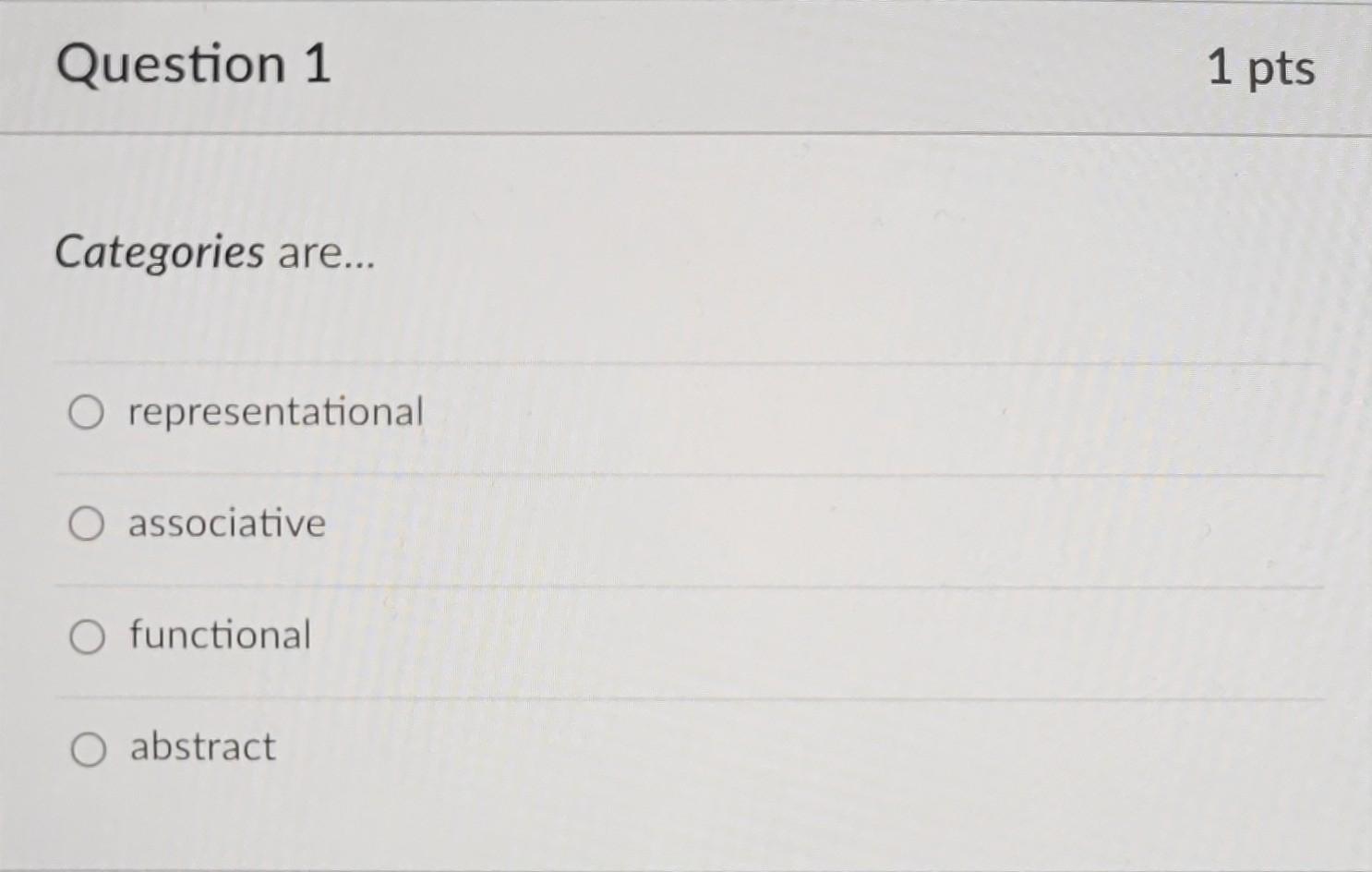 Solved Categories are... representational associative | Chegg.com