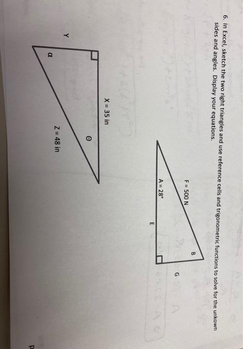 Solved 6. In Excel, sketch the two right triangles and use | Chegg.com