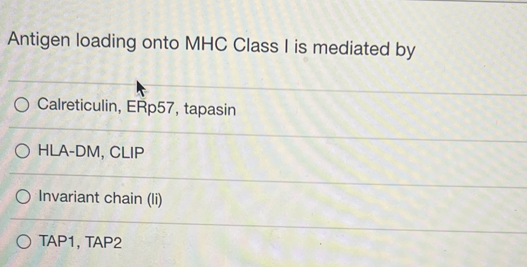 Solved Antigen loading onto MHC ﻿Class I is mediated | Chegg.com