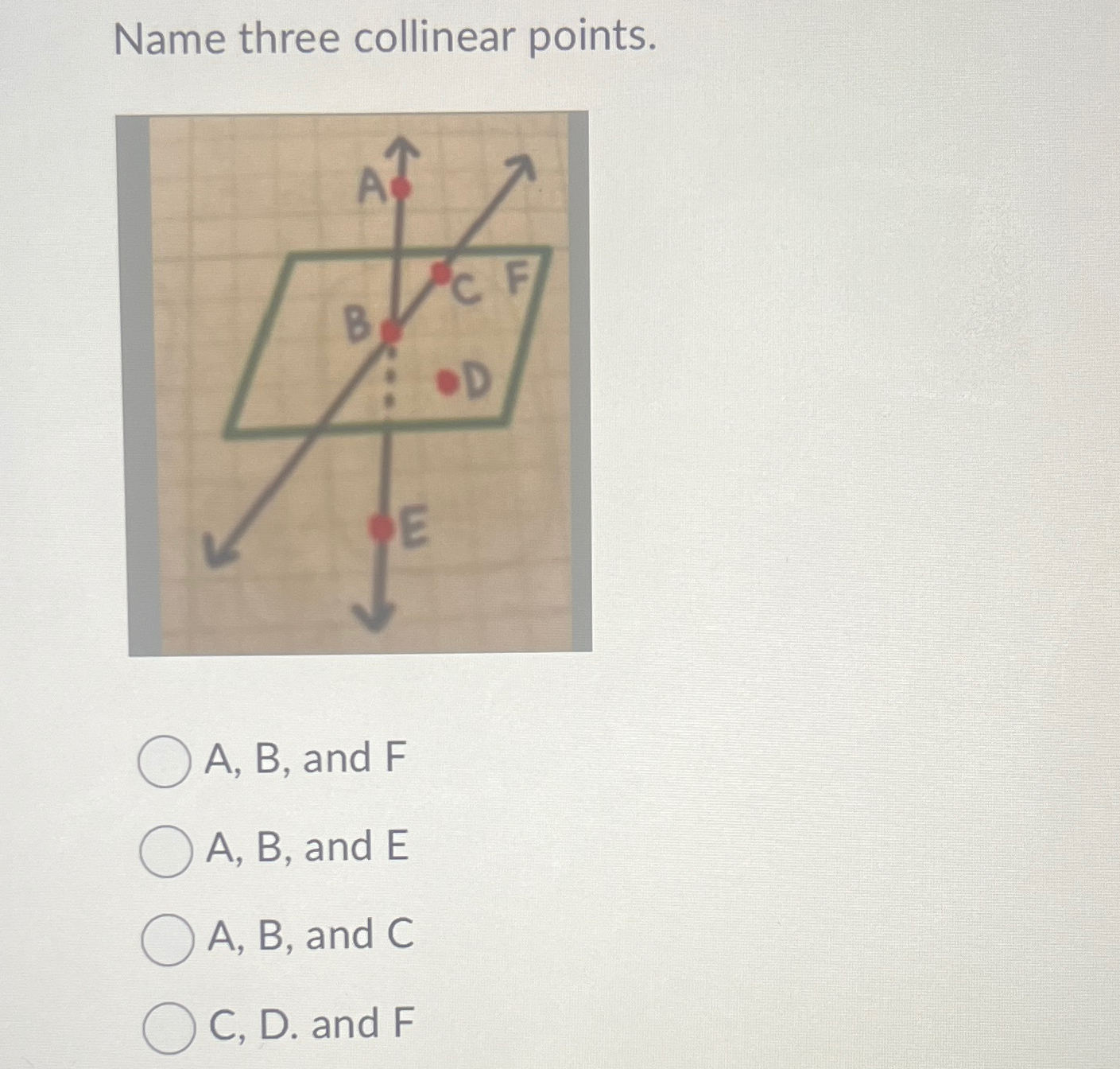 Solved Name three collinear points.A,B, ﻿and FA,B, ﻿and EA, | Chegg.com