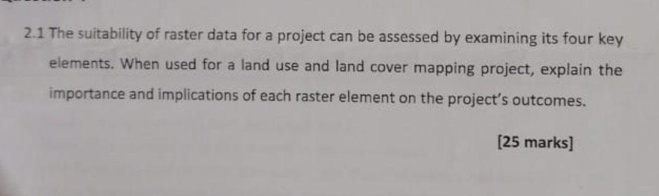 Solved 2.1 ﻿The suitability of raster data for a project can | Chegg.com