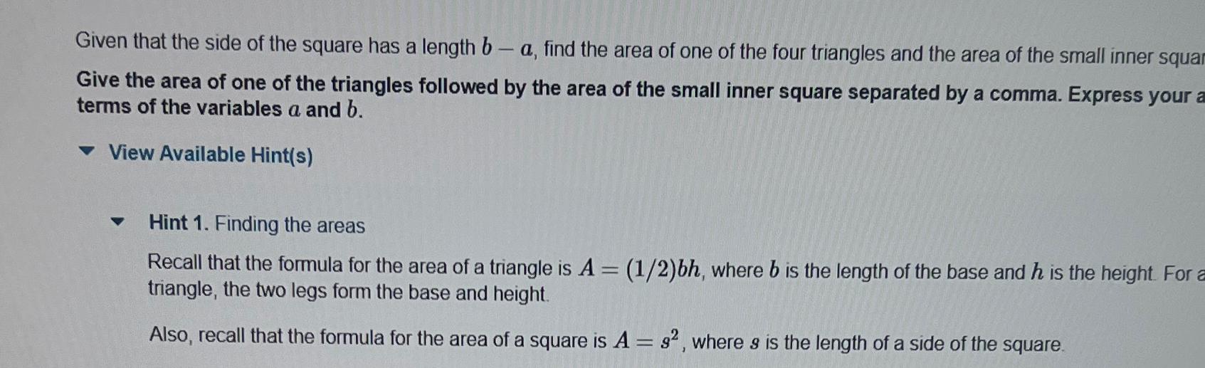 Solved Given that the side of the square has a length b-a, | Chegg.com
