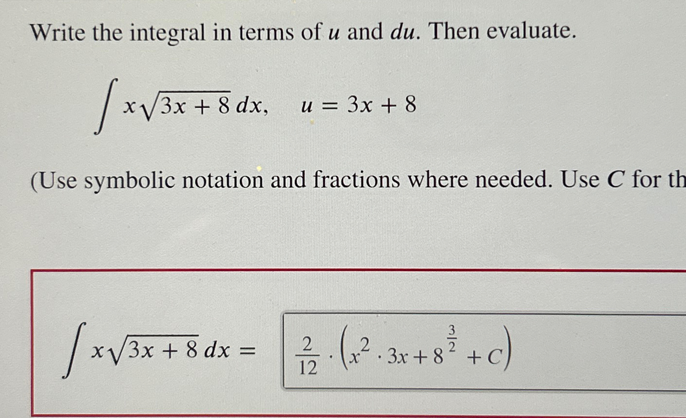 Solved Write the integral in terms of u ﻿and du. ﻿Then | Chegg.com