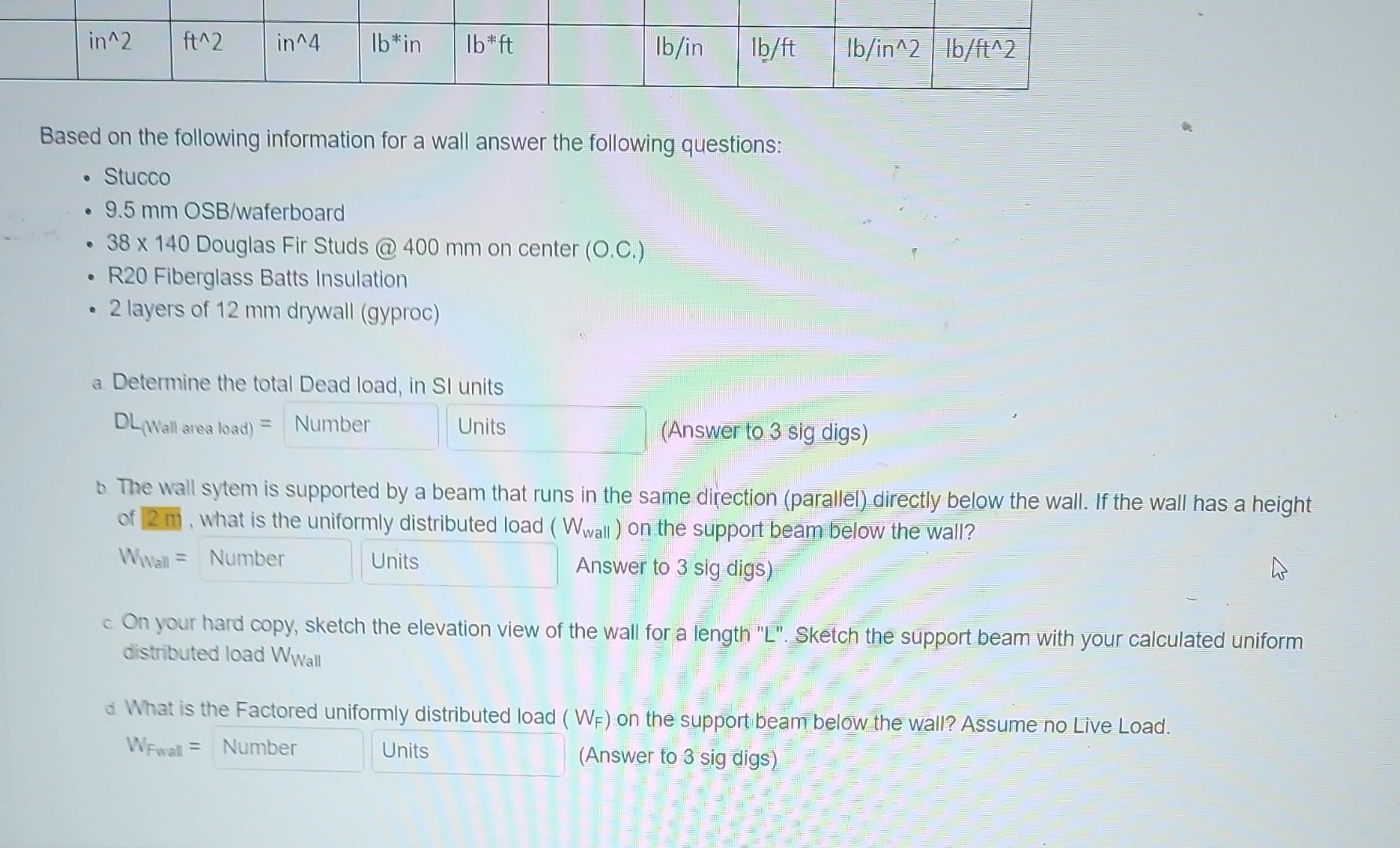 Solved Based on the following information for a wall answer | Chegg.com