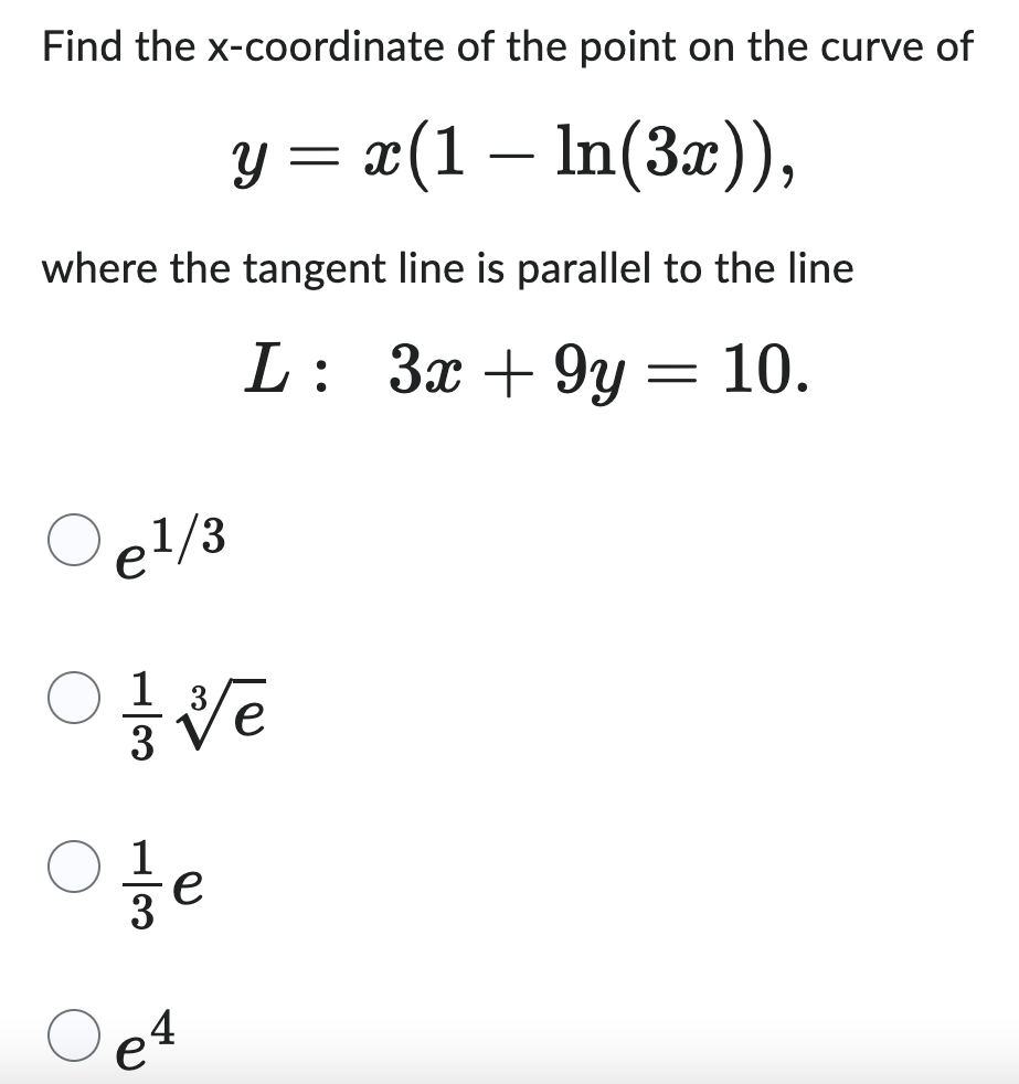 Solved Find the x-coordinate of the point on the curve | Chegg.com