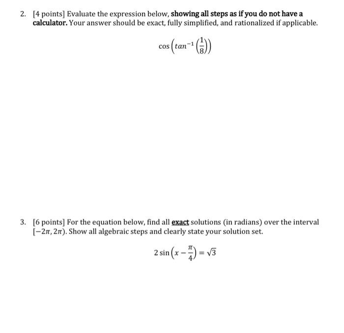 Solved 2. [4 points] Evaluate the expression below, showing | Chegg.com