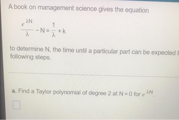 Solved A book on management science gives the equation | Chegg.com