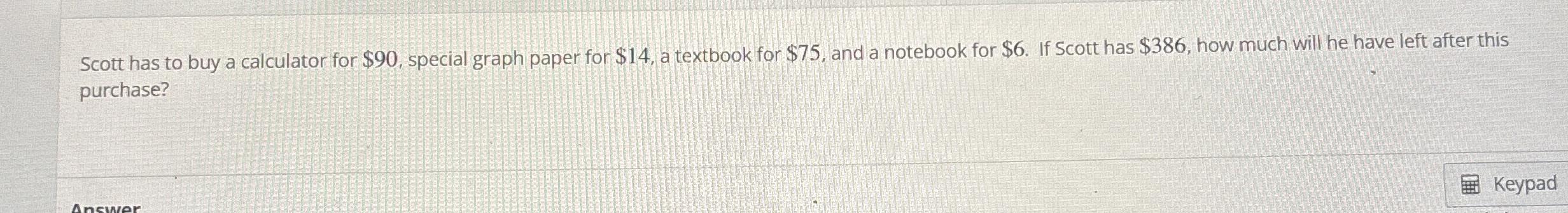 Solved Scott has to buy a calculator for $90, ﻿special graph | Chegg.com