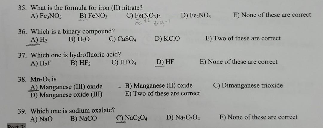 Solved 35. What is the formula for iron (II) nitrate? A) | Chegg.com