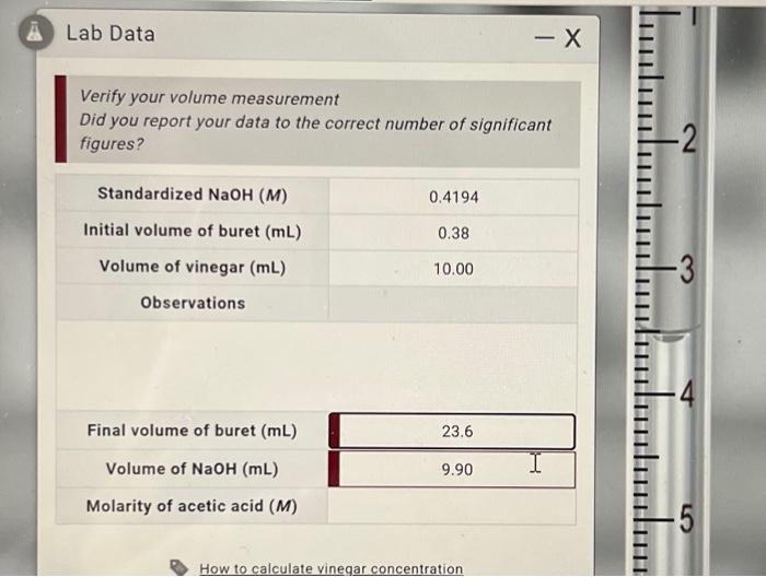 Solved Lab Data Verify your volume measurement Did you | Chegg.com