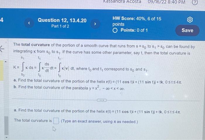 Solved The total curvature of the portion of a smooth curve | Chegg.com