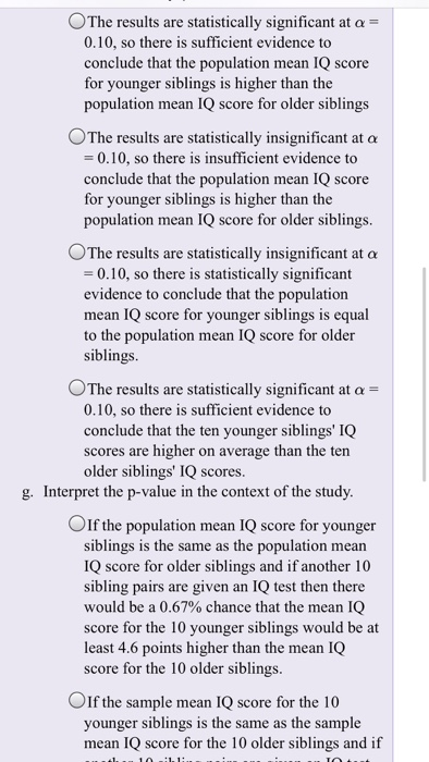 Solved On average is the younger sibling's IQ higher than | Chegg.com
