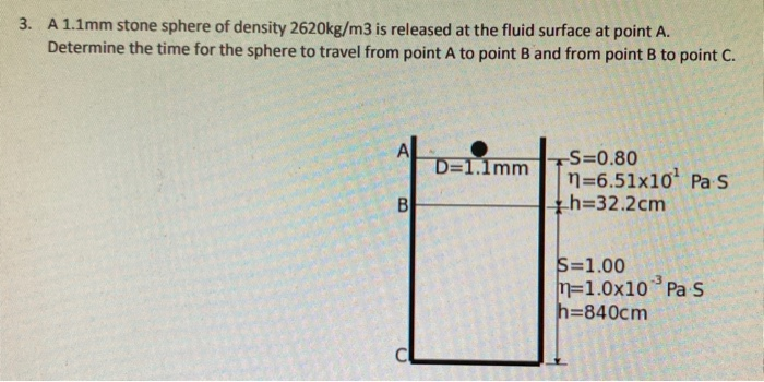 Solved 3. A 1.1mm stone sphere of density 2620kg/m3 is | Chegg.com