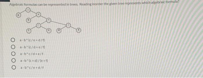 Solved Algebraic formulas can be represented in trees. | Chegg.com