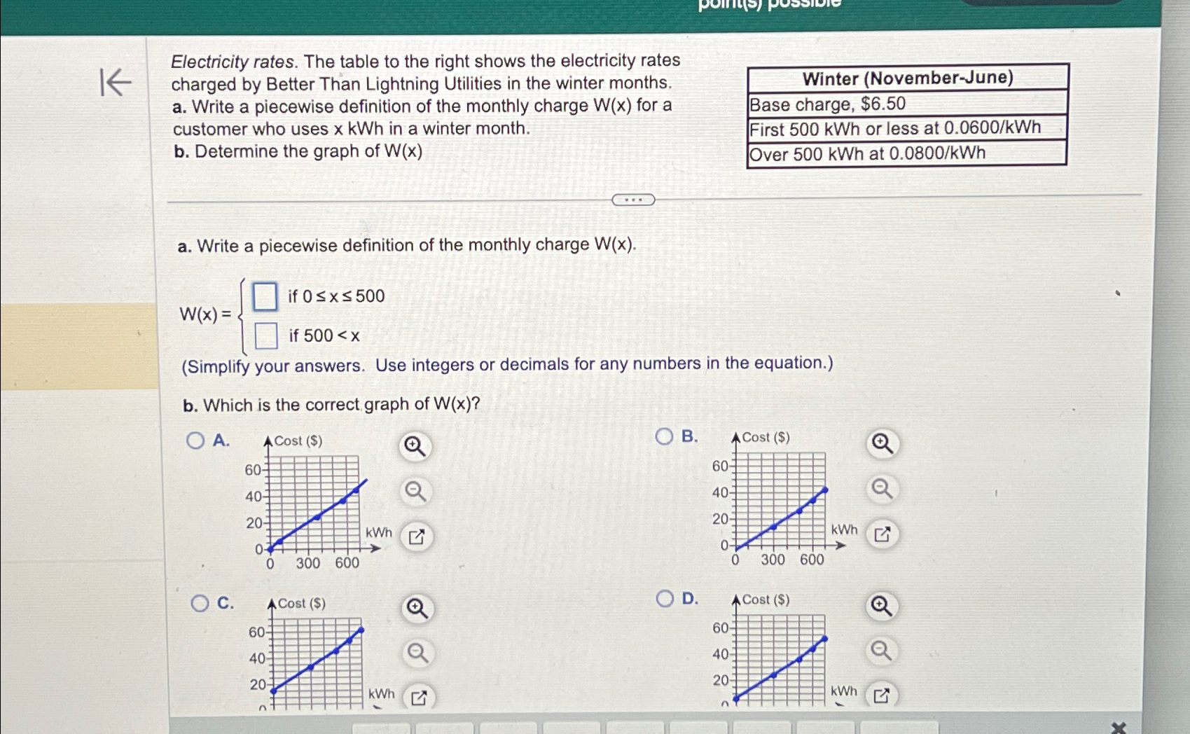 Solved Electricity rates. The table to the right shows the | Chegg.com