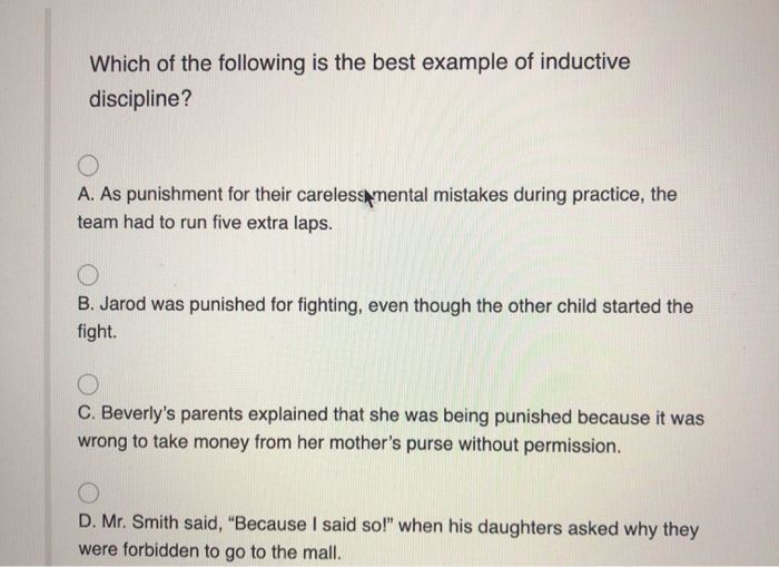 Solved Which of the following is the best example of | Chegg.com