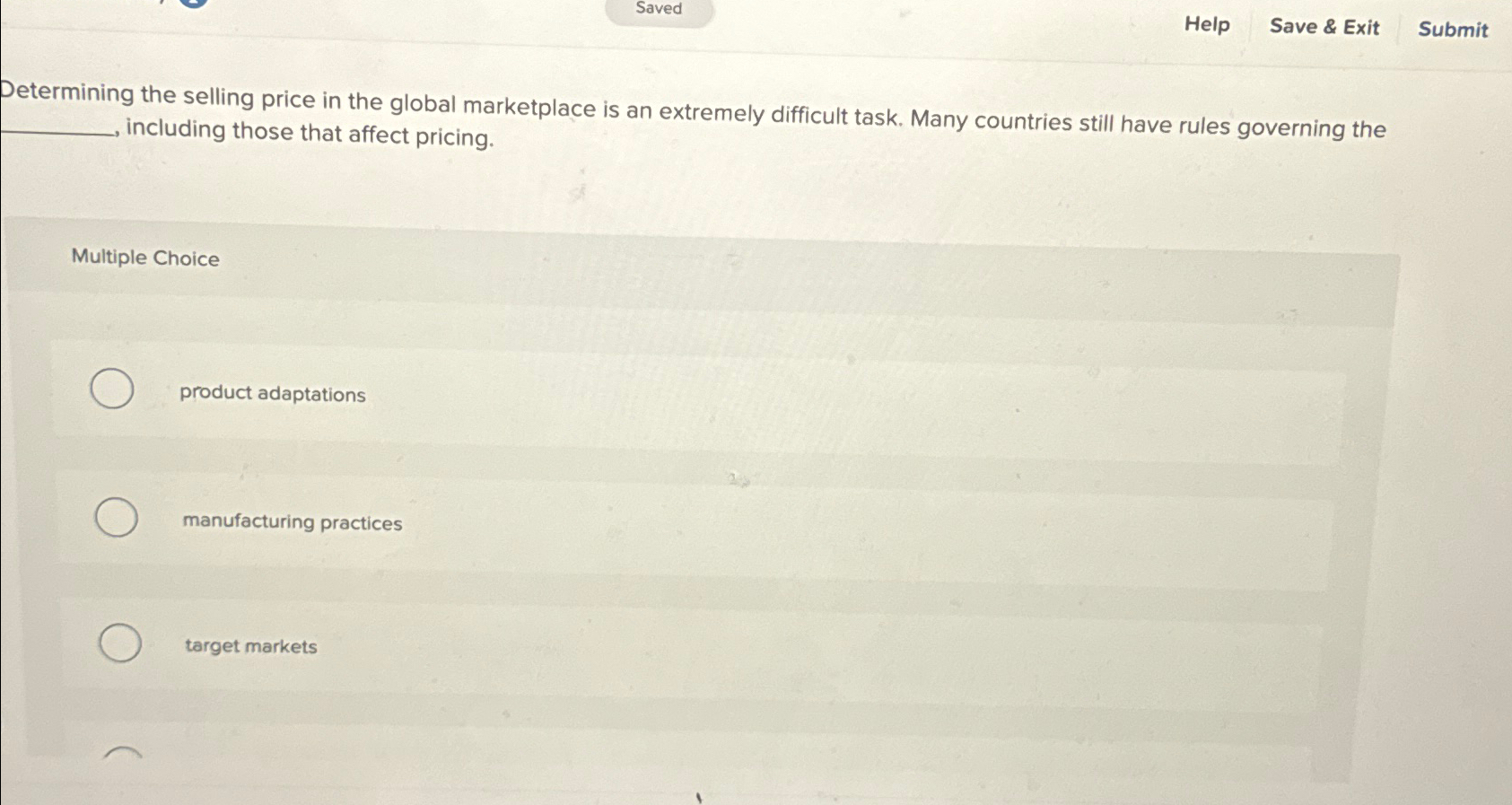 Solved SavedHelpSave & ExitSubmitDetermining the selling | Chegg.com