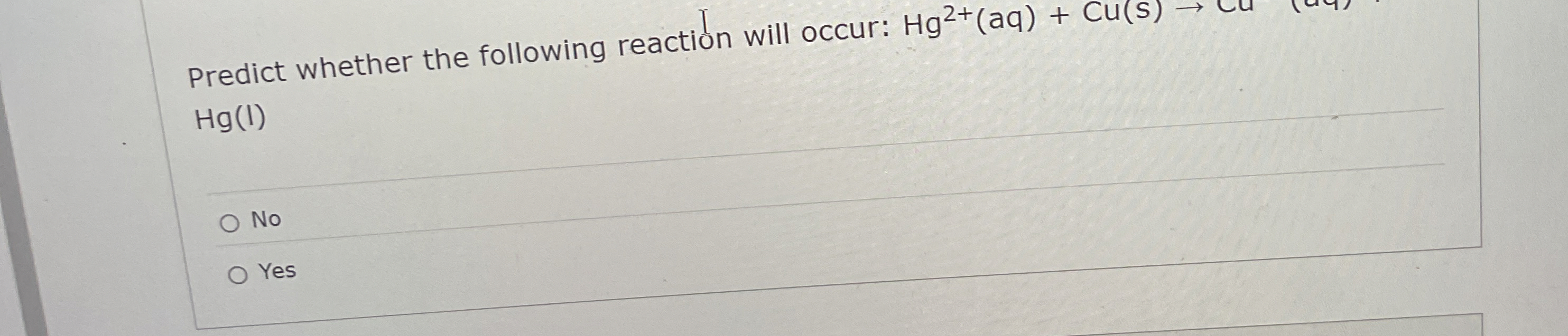 Solved Predict whether the following reaction will occur: | Chegg.com