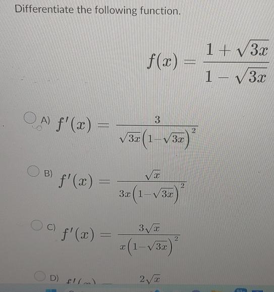 Solved Differentiate the following | Chegg.com