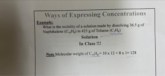 Solved Ways of Expressing Concentrations Example: What is | Chegg.com