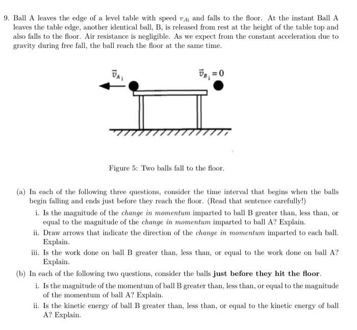 Solved 9. Ball A leaves the edge of a level table with speed | Chegg.com