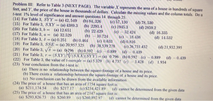 Solved Problem III: Refer to Table 3 (NEXT PAGE). The | Chegg.com