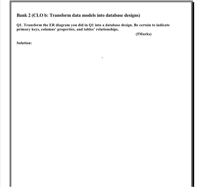 Solved Bank 1 Clo C Create Data Models Using The 