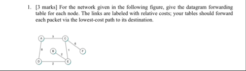 Solved [ 3 ﻿marks] ﻿For the network given in the following | Chegg.com