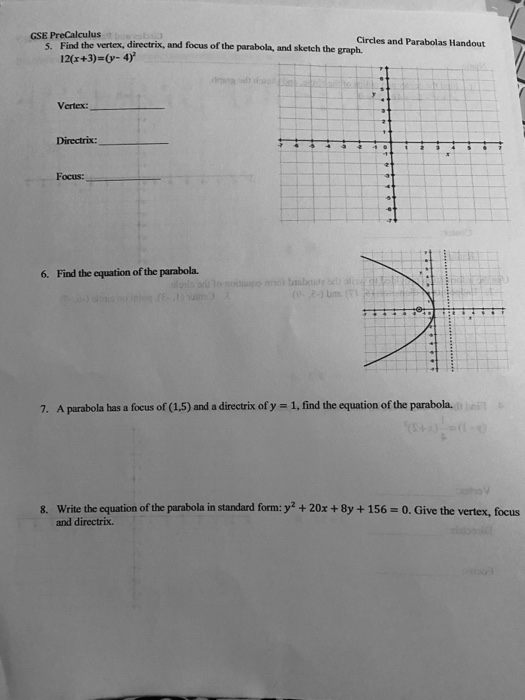 Solved GSE PreCalculus Circles and Parabolas Handout Name 1. | Chegg.com