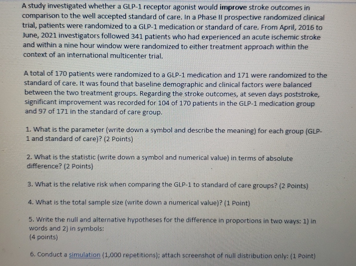 Solved A study investigated whether a GLP-1 ﻿receptor | Chegg.com