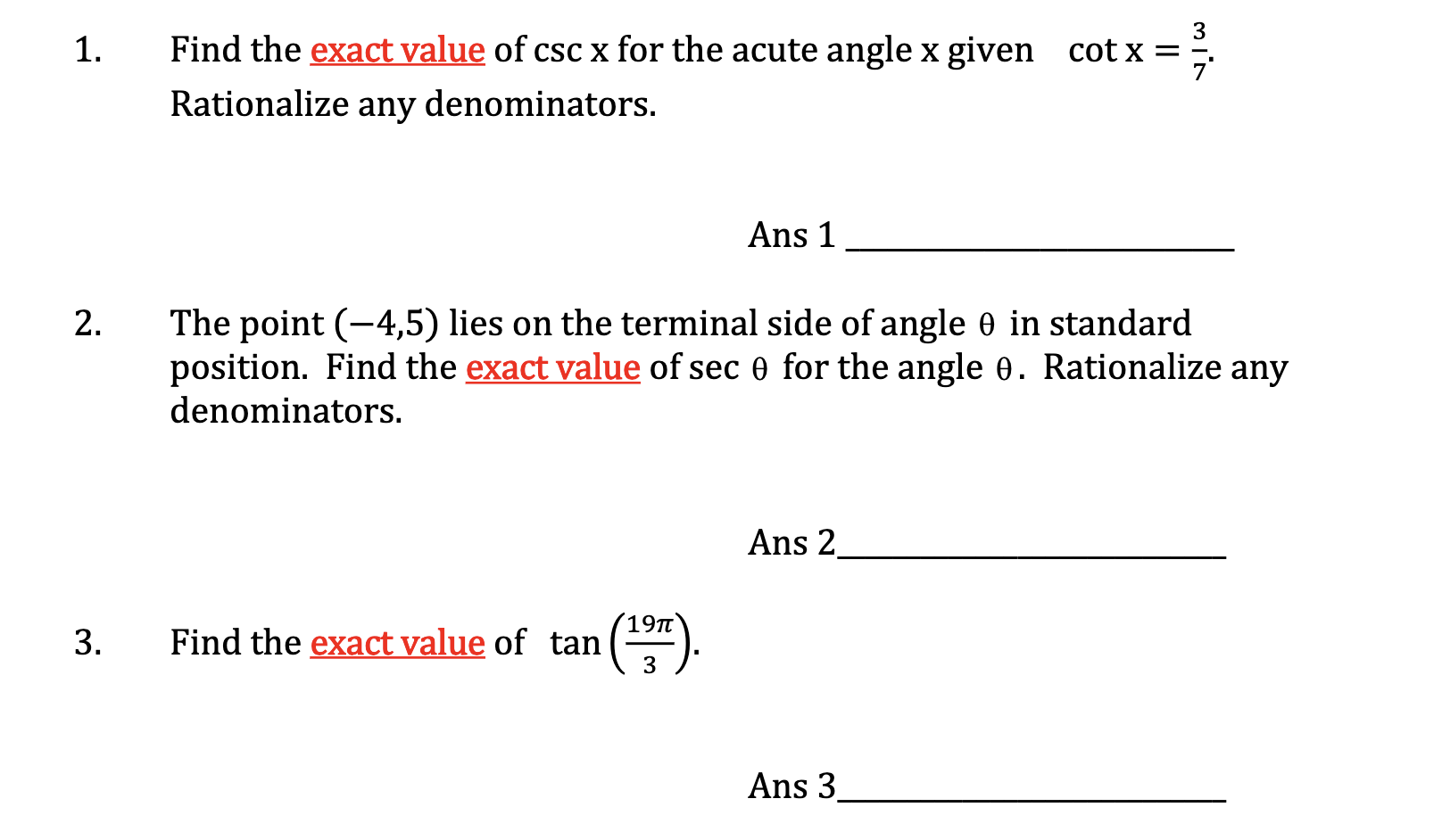 Solved Find the exact value of cscx ﻿for the acute angle x | Chegg.com