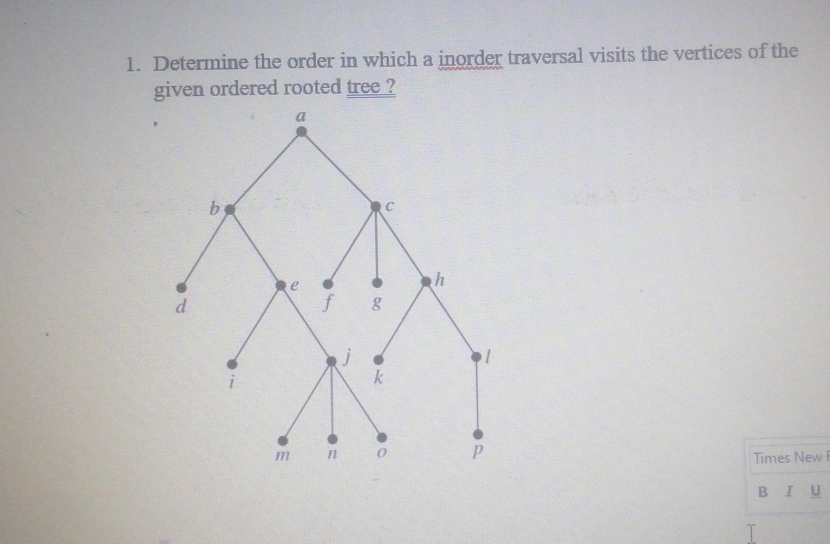 Solved 1. Determine the order in which a inorder traversal | Chegg.com