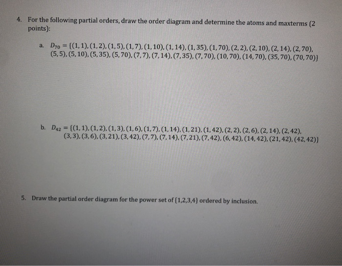 Solved 4. For the following partial orders, draw the order | Chegg.com